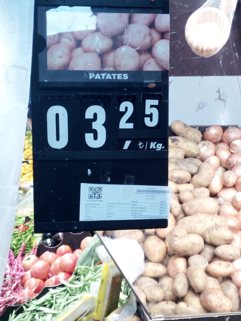 Potatoes, onions and carrots inflation data for Istanbul, Turkey 2019-2020
